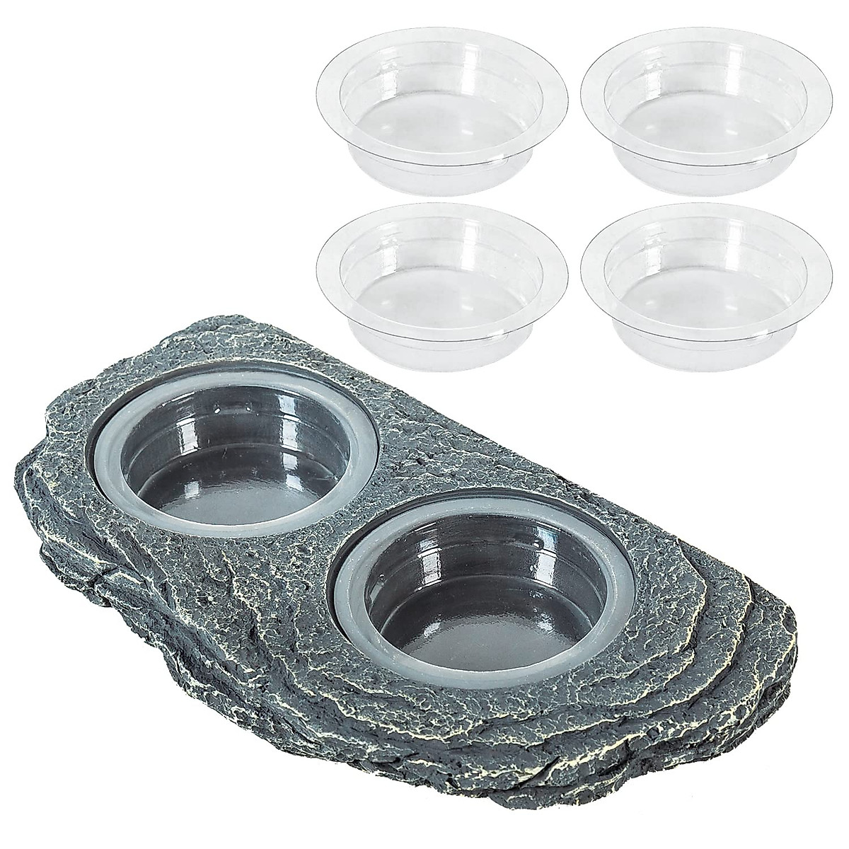 REPTIZOO Reptile Magnetic Feeder Ledge, Double Bowl Reptile Food Dish with 6PCS Feeding Cups Food Water Feeder for Crested Gecko Lizard Chameleon Pets