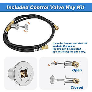 Skyflame Natural Gas Connection Hose, Complete NG Fire Pit Installation Kit from Burner to Natural Gas, Includes 1/2" Control Valve Key Set, 2 PCS 60" Connect Hoses