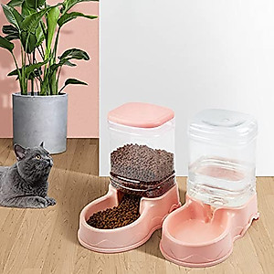 Fenteer Automatic Pet Feeder Small Medium Large Pet Food Feeder Waterer Water Dispenser for Dogs Cats Animals - Pink Food Feeder
