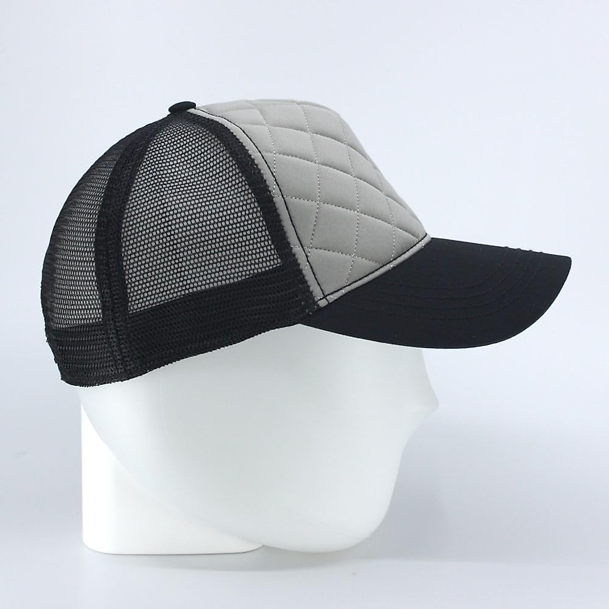 Plain Tone on Tone Cotton Mesh Adjustable Low Profile Baseball Cap Quilt Camo Heather Distressed (Quilt Black/Gray/Black)