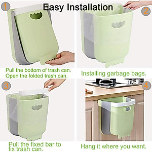 Kitchen Hanging Trash Can,Collapsible Small Garbage Bin for Kitchen Cabinet Cupboard Door, Portable Folding Home Outdoor Plastic Waste Container - 10 L / 2.6 Gallon (Green) (Green)