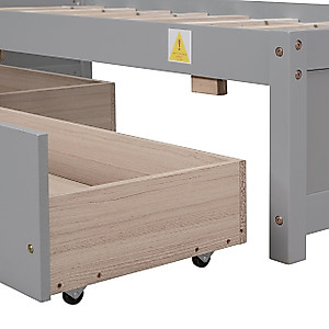 Twin Size Bed Frame with 2 Storage Drawers,Twin Kids Bed,Solid Wood Platform Bed Twin for Kids, Teens, Adults, Grey