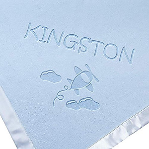 Custom Catch Personalized Airplane Baby Blanket - Boy Name Gift - Blue or Pink (1 Text LIne)