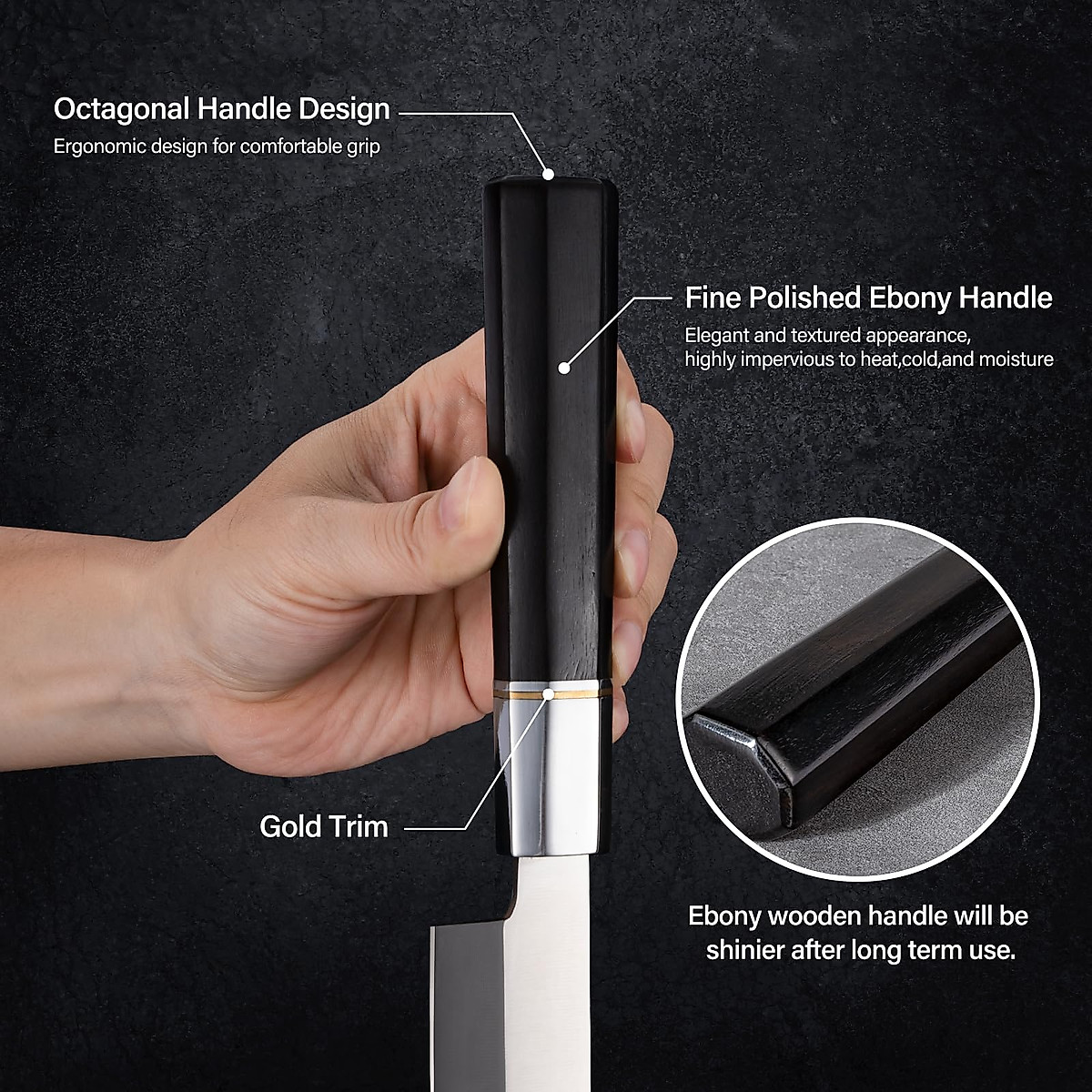 Sumteene Sushi Knife 12 inch(300mm), Sashimi Knife with High Carbon Stainless Steel Blade Yanagiba Knife, Octagonal Ebony Handle, Single Bevel Japanese Sushi Knife for Sushi & Sashimi, Fish Filleting