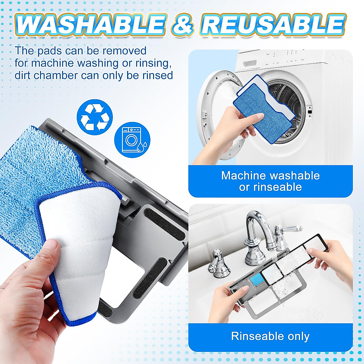 KEEPOW Reusable Vacmop Replacement Pads Compatible with Shark Vac Mop VM252 VM200 VC205 VM250 VM190 VM200P12, Vacuum Mop Pads Refills for Hardwood Floor with Upgraded Dirt Chamber, Blue, 2+1+1 Pack