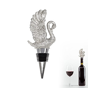 Wine Bottle Stopper, Silver Swan Stainless Steel Wine Saver Reusable Wine Cork Silicone Wine Stopper (Silver)