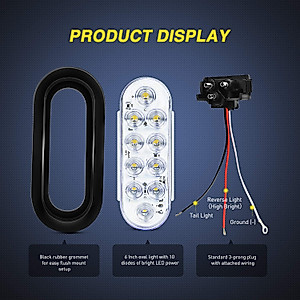 Nilight 4PCS 6" Oval LED Trailer Tail Lights 4PCS 10 LED w/Flush Mount Grommets Plugs Reverse/Back Up Trailer Lights for RV Truck Jeep