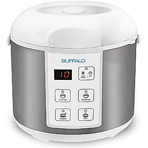 Buffalo Classic Rice Cooker with Clad Stainless Steel Inner Pot (10 cups) - Electric Rice Cooker for White/Brown Rice, Grain - Easy-to-clean, Non-Toxic & Non-Stick, Auto Warmer