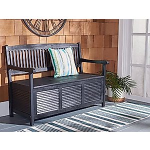 SAFAVIEH Outdoor Collection Brisbane Black Acacia Wood Storage Bench
