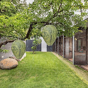 ZeeDix 4 Pack Hanging Fake Wasp Nest for Indoor and Outdoor, Home and Garden(8.66"×11",Dark Green)