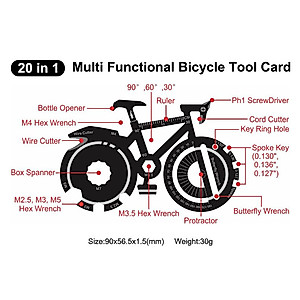 20 in 1 Bicycle Stainless Steel Flat Wallet Credit Card Multitool - EDC Survival Tools and Gadgets Box or Bottle Opener Keychain Accessories Utility Multi Purpose Pocket Tool - Gifts for Men Unique