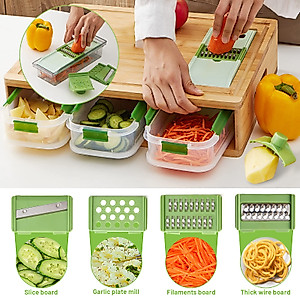 COMELLOW Bamboo Cutting Board with Containers - Large Wood Cutting Board with Stackable Containers and Locking Lid - Chopping Board with Built-in Graters - House Warming Kitchen Gifts New Home