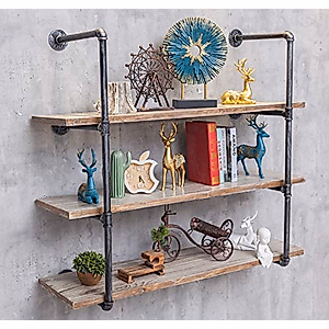 Industrial Wall Mounted Iron Floating Pipe Shelves/Racks/Storage/Bookcases, DIY Open Bookshelves/Shelving for Kitchen/Office, Retro Black,(4-Tier Shelf Brackets,Not Include Planks)
