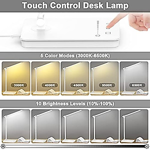 Bright LED Desk Lamp for Home Office - Dual Swing Arm Eye-Caring Architect Task Lamp, Adjustable Foldable Table Lamp, Dimmable Touch Control Desktop Lamp 5 Lighting Modes for Work/Study