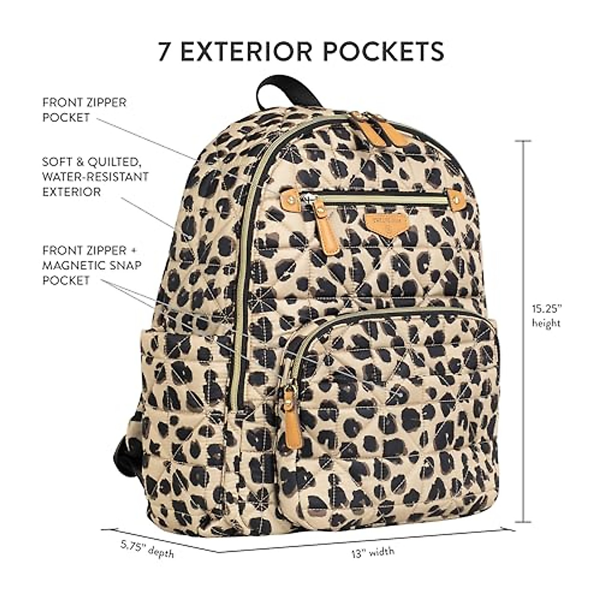 TWELVElittle Companion Diaperbag Backpack 3.0 *NEW* - Includes Changing Pad, D riings & Stroller Clips. Insulated Pockets - Leopard