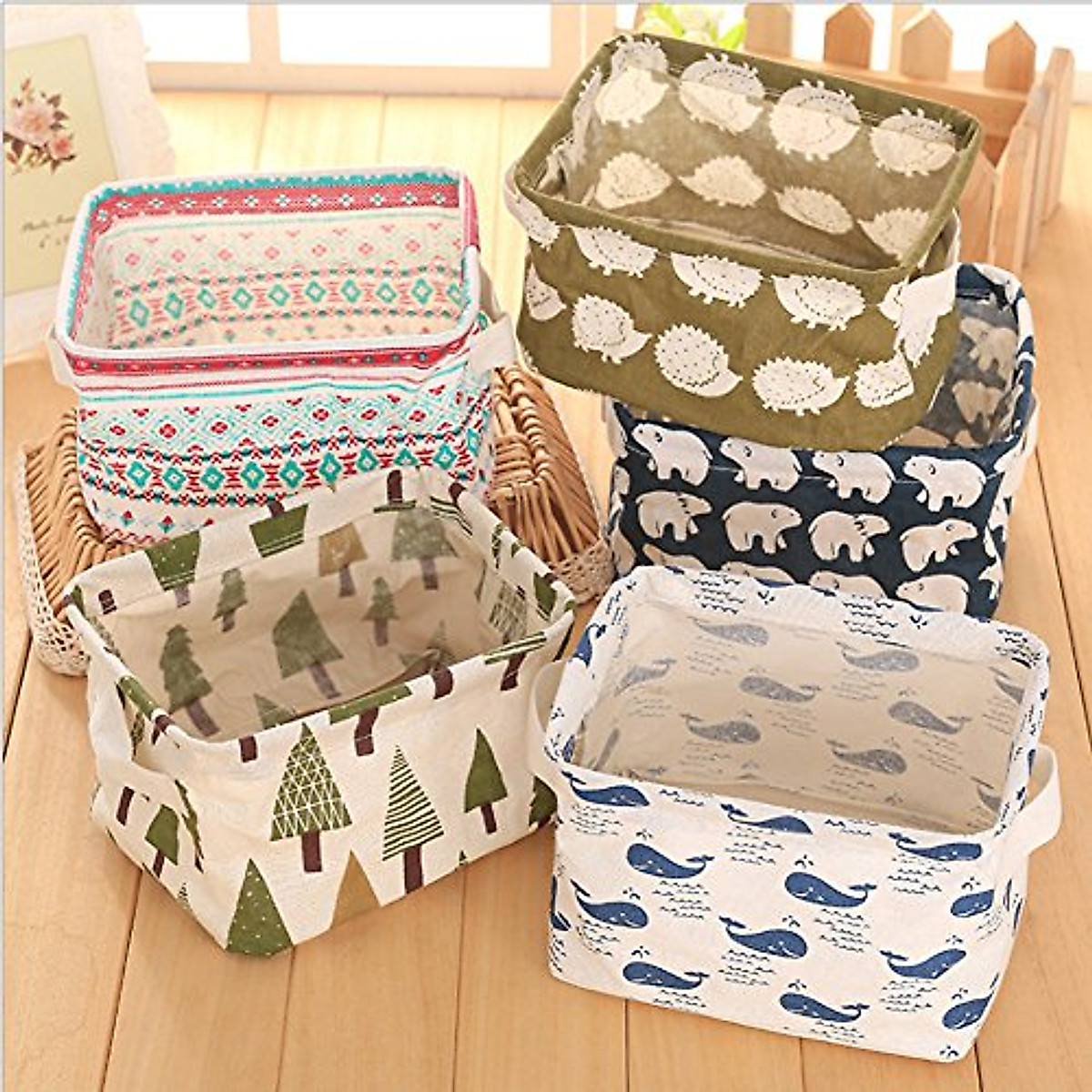 LEFV™ Foldable Storage Basket Small Multi-Function Linen Sorter Bag Case Open Bin for Toys Tidy Clothes Socks Underwear Bra Lingerie Makeup (Hedgehog)
