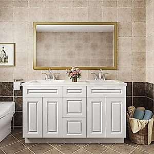 ROOMTEC 60" Assembled Double Sink Bathroom Vanity Base Cabinet with Drawers and Soft-Close Doors, Large Capacity Storage for Laundry, Kitchen, Shower & Utility Rooms