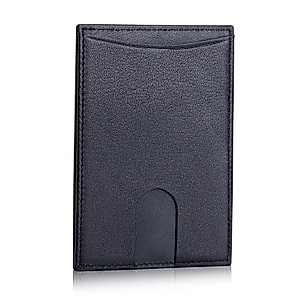 Leather Thin Card Holder, Slim ID Case Small Credit Card Wallet for Men & Women (Black)