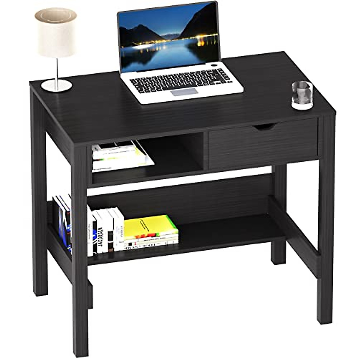 DOSLEEPS Computer Desk with Drawers - Office Desk, 32 inch Writing Desk with Storage Shelves, Vanity Small Desk, Console Table for Living Room, Bedroom, Black.