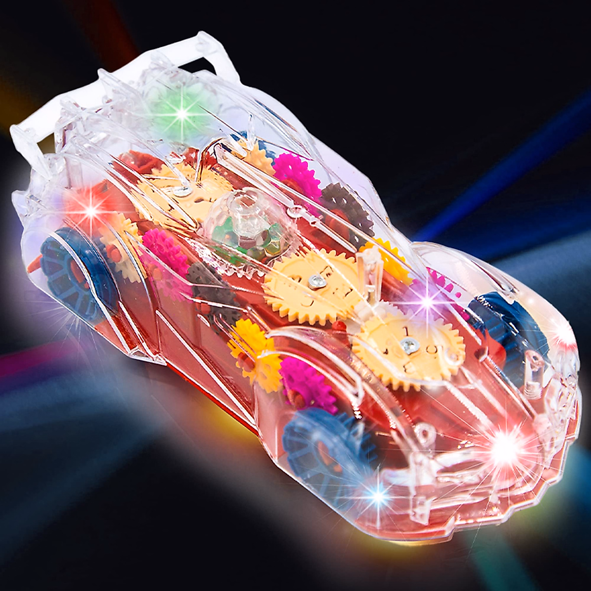 Light Up Transparent Gear Racer Toy Car for Kids, Bump and Go Toy car with Colorful Moving Gears, Music, and LED Effects, Fun Educational Toy for Kids, Great Birthday Gifts For kids 3 years and older
