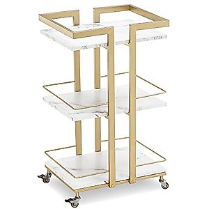 BarberPub Utility Manicure Trolley Metal Storage Rolling Barber Cart with Wheels Multi-Purpose Rack Heavy-Duty Trolley 2033 (White)