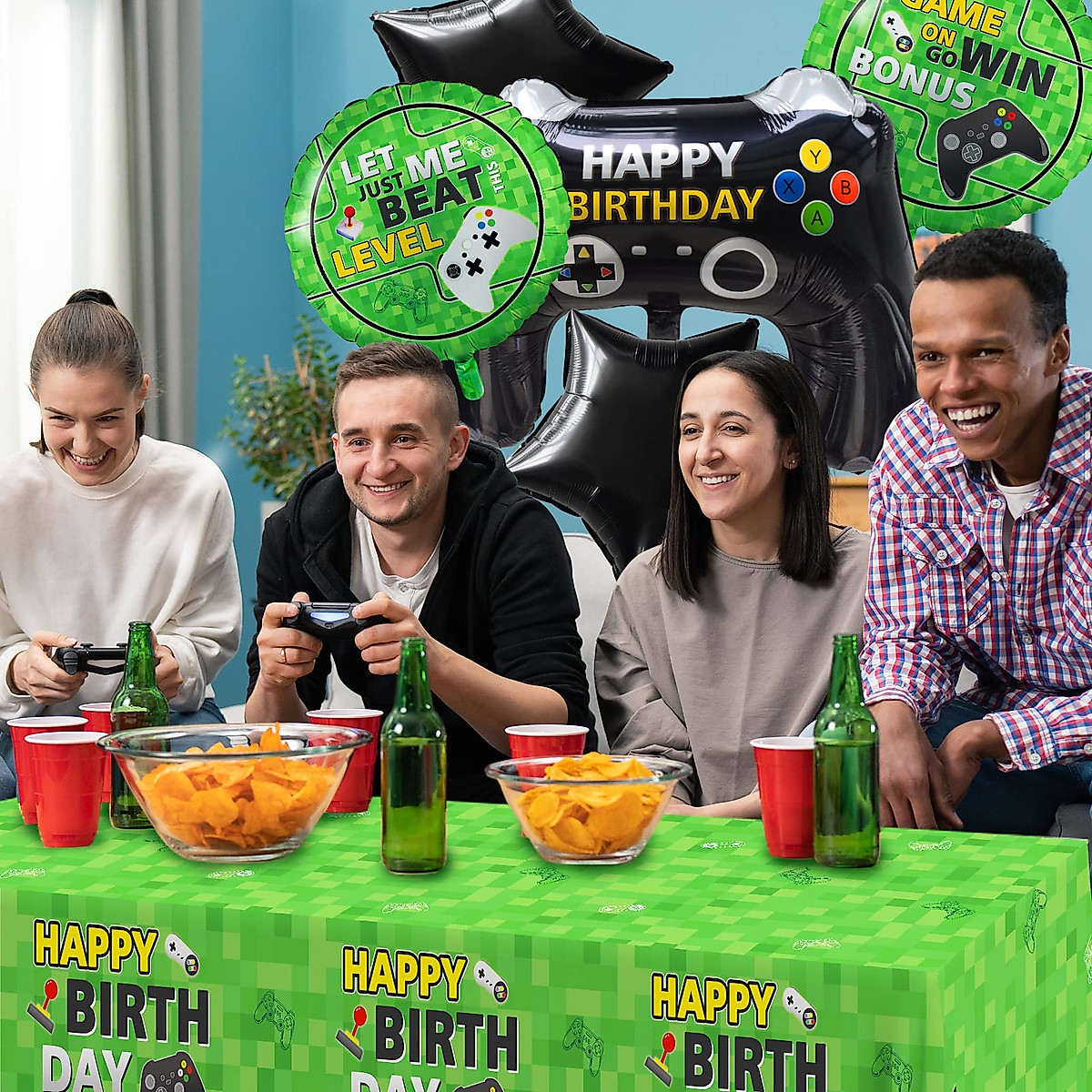 5 Pcs Video Game Party Decoration, Level Up Birthday Balloons，Video Game Foil Balloon for Game On Birthday Party Supplies