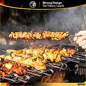 BBQ Grilling Kabob Skewers - 17” Stainless Steel - Long Reusable Flat Metal - Barbecue Shish Kebab Sticks – Set of 10 w/ Handy Storage Bag