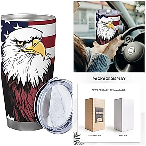 American National Flag with Eagle Tumbler with Lid and Straw 20oz Stainless Steel Car Cup for Hot and Cold Drinks, Double Wall Insulated Travel Coffee Mug Reusable Drink Thermos Cup Birthday Gifts