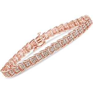 Haus of Brilliance 10K Rose Gold over .925 Sterling Silver 2.0 Cttw Diamond Fan-Shaped Overlapping Link Tennis Bracelet (I-J Color, I3 Clarity) - 7"
