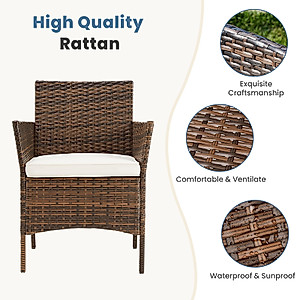 DUMOS Patio Furniture Set 3 Pieces, Outdoor Wicker Furniture with Coffee Table, Modern Rattan Patio Chairs Conversation Sets with Sofa for Garden, Terrace, Porch, Balconies, Lawns(Brown and Beige)