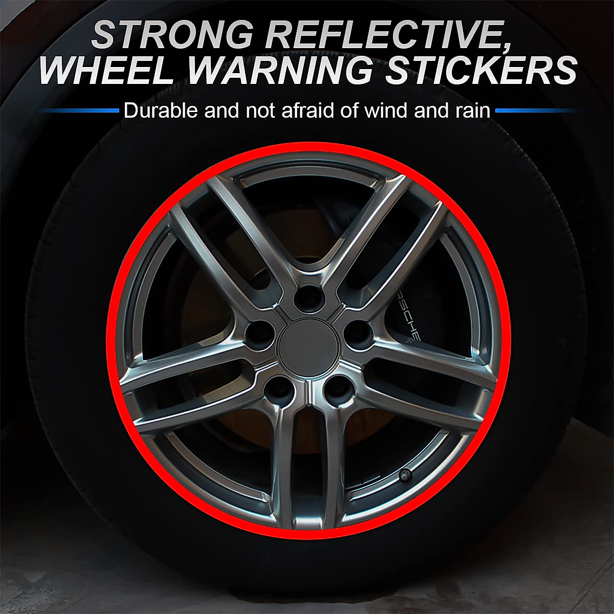 16PCS 17''-19'' Reflective Wheel Rim Stripe Decal, Car Wheel Rim Tapes Decoration Stickers, Waterproof Night Safety Decals Automotive Accessories Universal for Motorcycle, Car, Bicycle (Red)