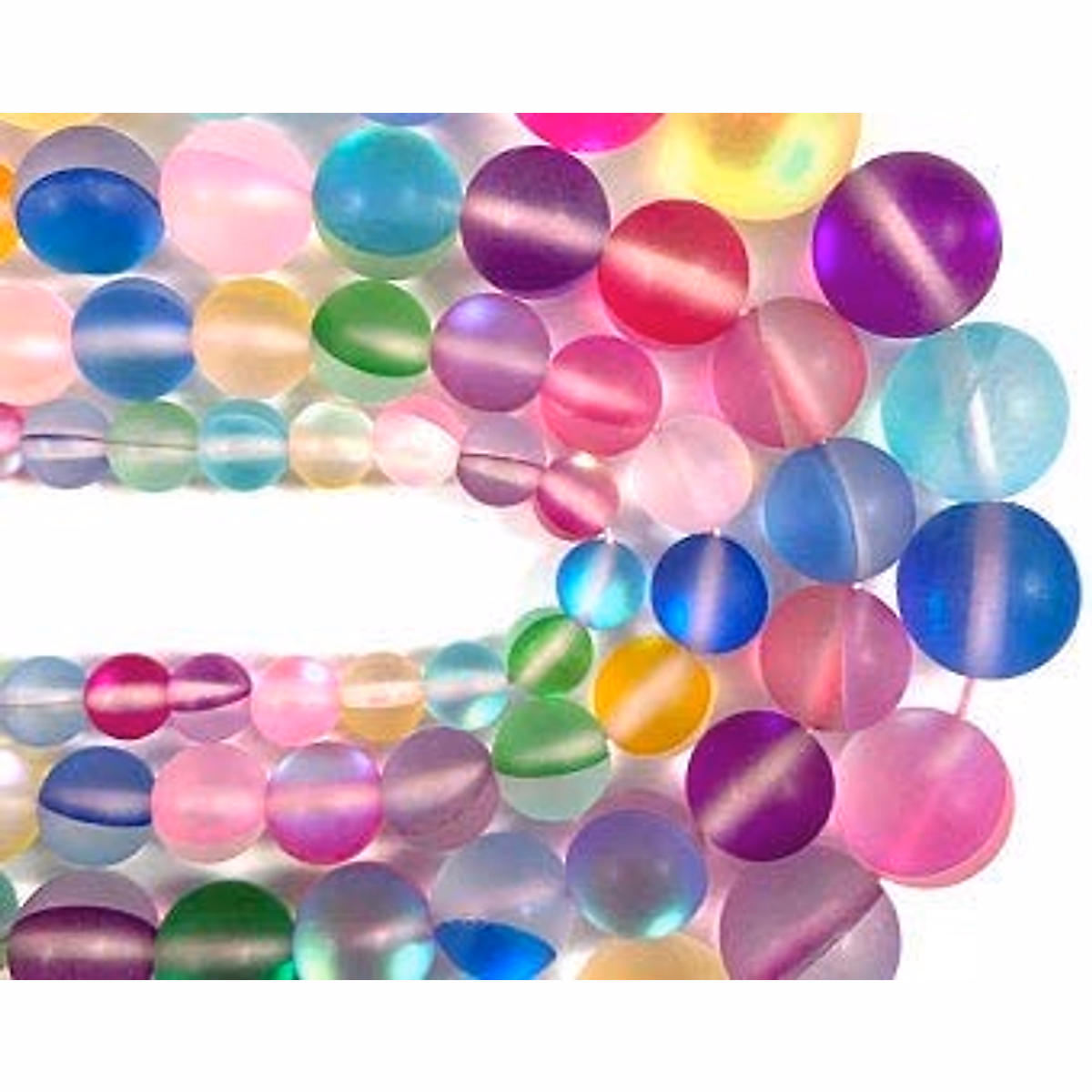 Beadalgo - Frosted Aura Crystal Mermaid Glass Beads 6mm, 8mm, 10mm, 12mm - 15 inch Strand (Rainbow, 10 mm)