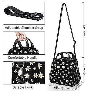 Ulbraofs Reusable Insulated Lunch Bag with Adjustable Shoulder Strap, Leakproof Cooler Lunch Box Meal Prep Organizer Tote Bag Freezable for Women & Men, Work, School, Travel, Picnic (Daisy-1)