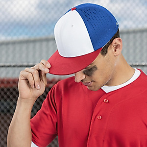 Pacific Headwear Standard Perforated F3 Performance Flexfit Cap, White/Royal/Royal