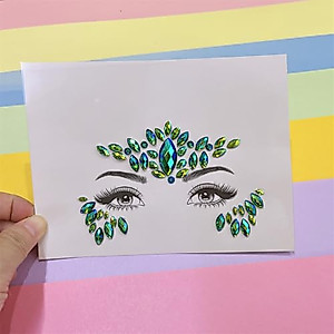 Green Face Jewels Stick On Halloween Face Gems Sticker for Makeup Face Rhinestones Self Adhesive Face Glitter Face Jewelry Festival Party DIY Eye Tattoo Stickers Halloween Makeup (Emerald Ab/SR17)