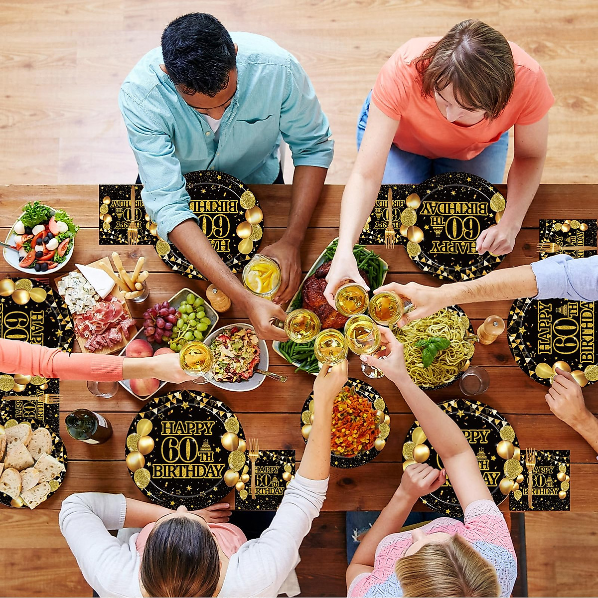 Kepeel 96Pcs 60th Birthday Party Tableware Set, Back in 1965 Birthday Party Decorations Supplies for Men Women Cheers to 60 Years Disposable Paper Plates Napkins Forks Favors, Serve 24