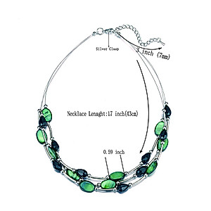 PEARL&CLUB Crystal Layered Statement Necklace For Women - Choker Necklace with Chunky Silver Chain, Birthday Gifts For Women (13-Dark green)