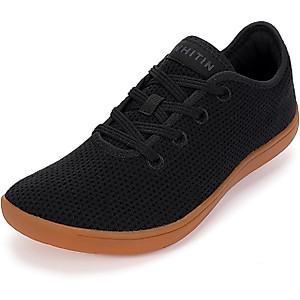 WHITIN Extra Wide Toe Box Barefoot Sneakers for Men Fashion Minimalist Minimus Zero Drop Sole Shoes Size 12 12W Outdoor Trail Road Running Black Gum 46