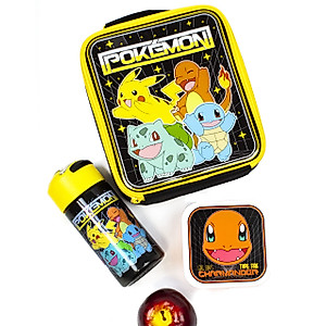 Pokemon Lunch Bag 5 Piece (Food Bag Water Bottle 3 Snack Pots) One Size