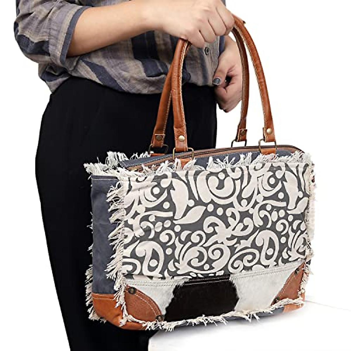 Upcycled Canvas & Leather Shoulder Bag Tote Crossbody Purse Leather Tote Bag Classic Canvas Tote (style 2)