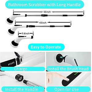 Electric Spin Scrubber, Cordless Shower Scrubber for Cleaning with 7 Multi-Purpose Cleaning Brush Heads, Bathroom Scrubber with Long Handle, Power Scrubber for Cleaning Wall, Floor, Bathroom, Kitchen