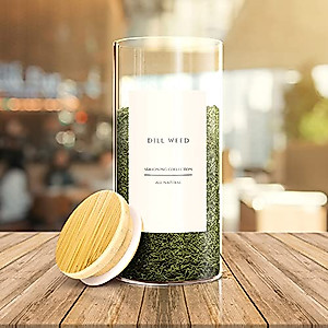 Decorium Interiors Bamboo Spice Jars (10 Pack, 6oz) – Glass Jars with Bamboo Lids - Spice Containers with Bamboo Lids w/ 105 Pre-Printed Labels – Lead-Free Bamboo Jars for Storing Spices & More