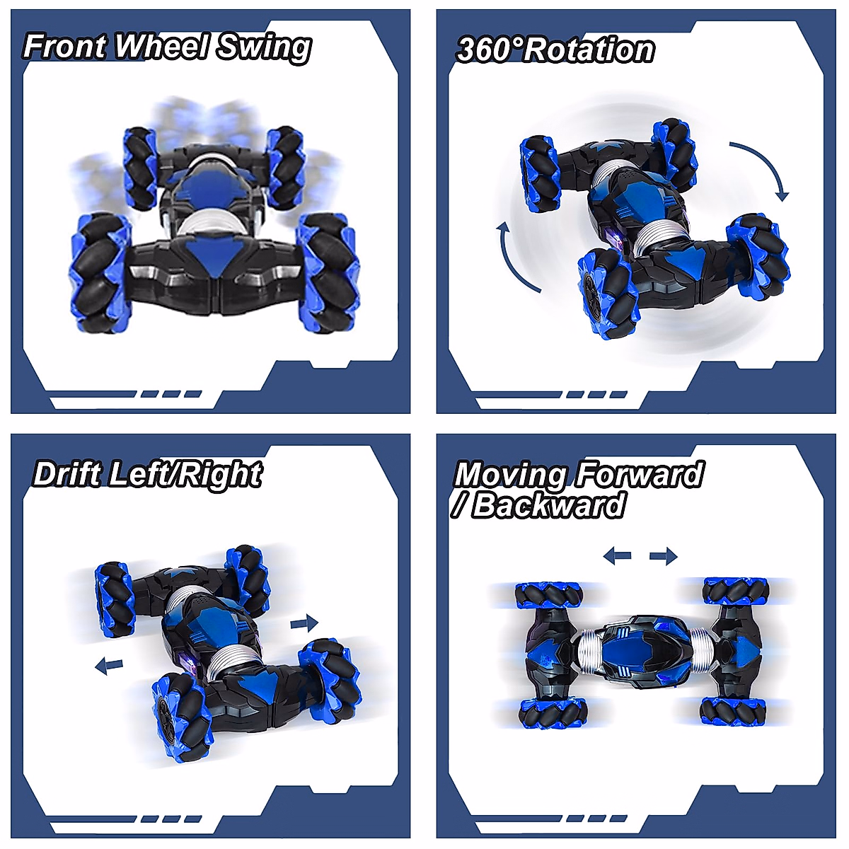 kisportee Gesture Sensing RC Stunt Car with Light & Music, Boys Toys Age 6-8-12, 4WD Hand Controlled Remote Control Car, Drift Twist Car, Birthday Gift for Boy Kid Age 6 7 8 9 10 11 12 Year Old (Blue)