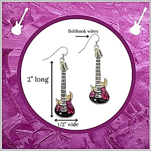 PammyJ Colorful Electric Guitar Fashion Earrings - Purple & Pink