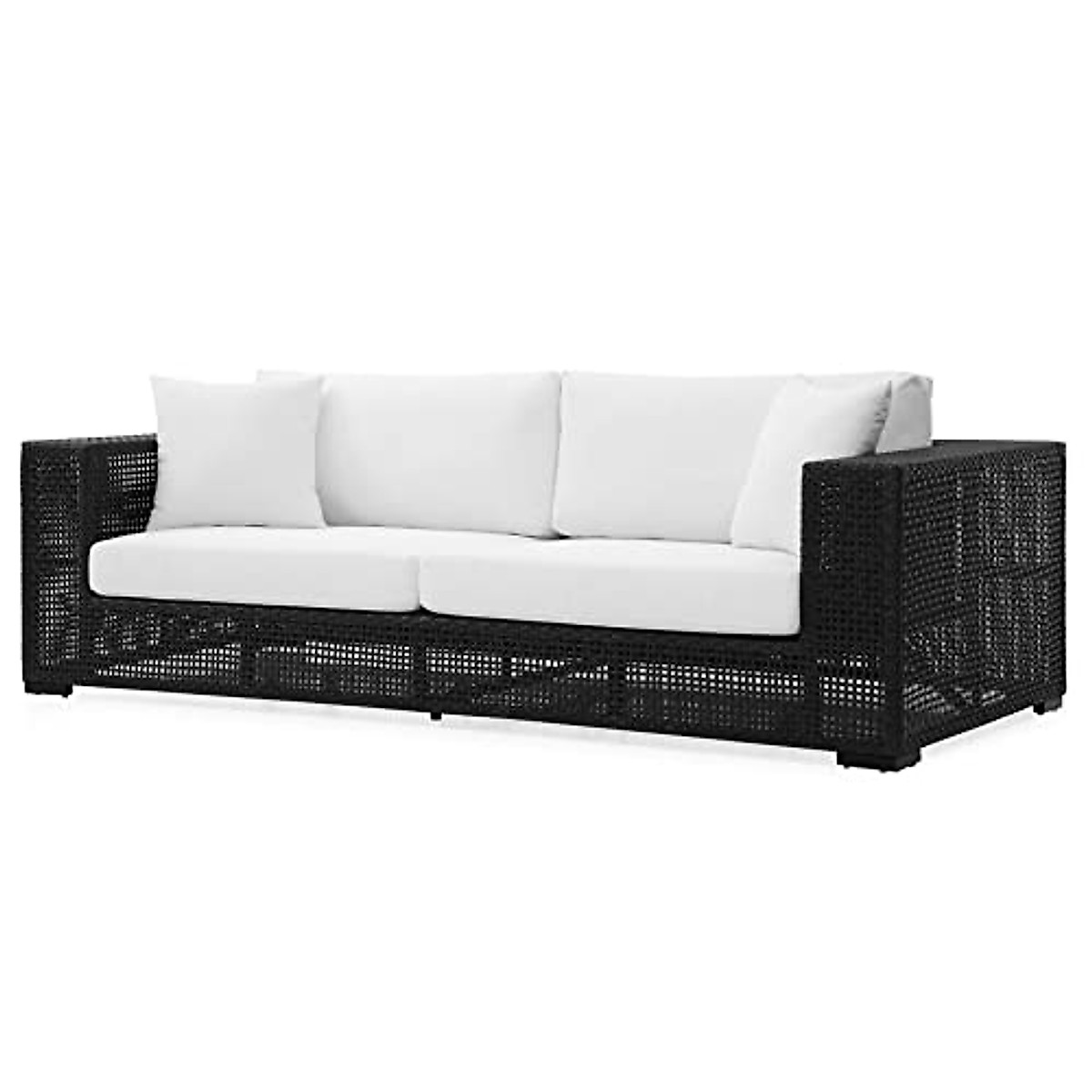 Zuri Modern Marquesa Outdoor Black Wicker Sofa with Quick Drying Cushions in White