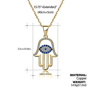 SLOONG Evil Eye Hamsa Hand Necklace 14k Gold Plated Third Eye White Blue Cz Womens Pendant Necklace
