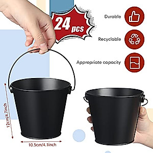 24 Packs 4.1 x 4.7 Inch Metal Buckets with Handle Small Iron Pail Metal Buckets for Party Black Bucket for Plant Candy Crafts Vase Favor Mini Toy Container School Storage and Party Supplies