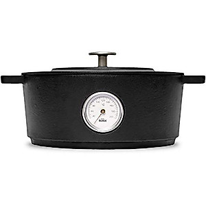 Combekk RAILWAY Recycled Enameled Cast Iron 4.25 Quart Dutch Oven w/ Thermometer, Black, 9.5"