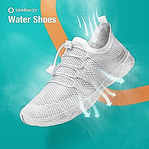 SEEKWAY Mens Womens Water Shoes Quick Dry Aqua Shoes Barefoot for Beach Surf Hiking Pool Water Sports AD051 White