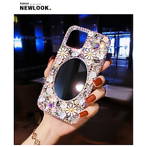 redecarie for Galaxy Note 10 Plus Bling Diamond Rhinestone Mirror Case,Women Girls Cute 3D Glitter Shiny Sparkle Protective Floral Phone Case with Lanyard for Samsung Galaxy Note 10 Plus